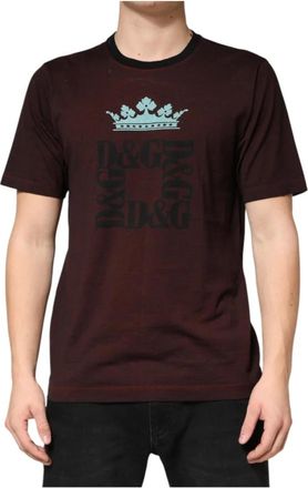 Dolce & Gabbana Homme, Tops, Brun, Taille: M T-shirt en coton &agrave; col rond avec motif couronne DG