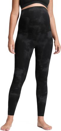 CRZ YOGA Damen Butterluxe Umstandsleggings - 71cm Skinny Umstandshose High Waist Schwangerschaft Yoga Weich Leggins Lang Schwarze Tie-Dye-Blumen 36