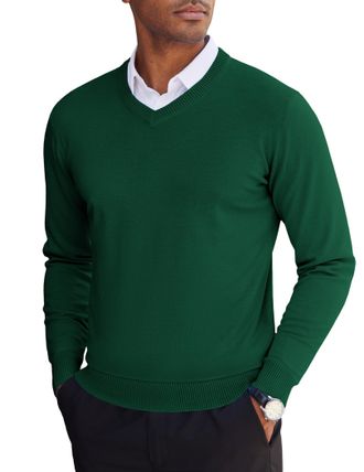 Coofandy Pullover für Herren Winterpullover V Ausschnitt Strickpullover Business Pullover Langarmshirt Winter Strickpulli Grün XXL
