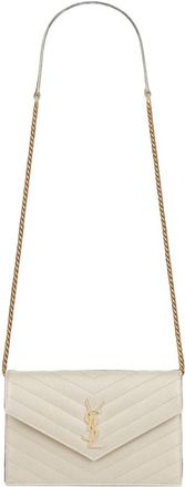 Saint Laurent Cassandre Envelope Chain Wallet In Grain De Poudre Leather