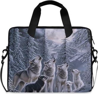 Alaza Sac pour ordinateur portable de 16 &agrave; 15,6 pouces, motif loups et toiles daraign&eacute;e, sac pour ordinateur portable, sac &agrave; bandouli&egrave;re pour femme, homme, 