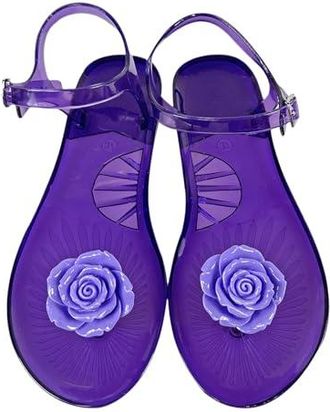 Generic Pantoufles d&eacute;t&eacute; pour femmes, sandales plates et transparentes &agrave; bout gel&eacute; en cristal, grande taille, violet, 36.5 EU