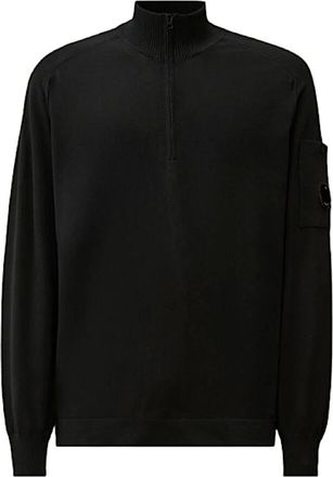C.P. Company C.p. Company, Homme, Sweatshirts et sweats &agrave; capuche, Noir, Taille: L Pull en Cr&ecirc;pe de Coton Demi-Zip