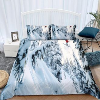 Generic Winter Bettwäsche 155x200 3teilig Bettbezug 155 x 200 cm Schneeberg Bettbezüge Set Weich Atmungsaktiv 3D Wendebettwäsche mit 2 Kissenbezügen M/5848