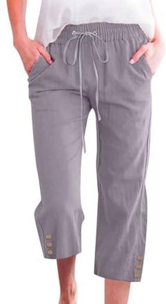 Generic Pantalon d&eacute;t&eacute; 7/8 pour femme - L&eacute;ger - Avec cordon de serrage et poches - Pantalon en coton et lin - Pantalon &eacute;l&eacute;gant et a&eacute;r&eacute; - D&eacute;contract&eacute; - Conforta