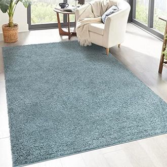 Carpet City Shaggy Tapis de salon, &agrave; poils longs, motif uni, turquoise, 200 x 200 cm, carr&eacute;, doux et moelleux, moderne, convient &eacute;galement &agrave; la chambre &agrave; coucher
