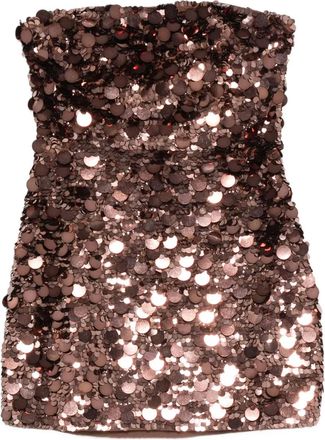 Retrofête robe courte brodée de sequins - Marron
