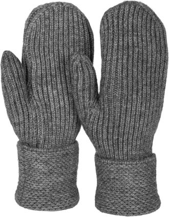 styleBREAKER Damen Winter Strick Fäustlinge Einfarbig mit gemustertem Bund, warme Fausthandschuhe, Strickhandschuhe 09010046, Farbe:Dunkelgrau meliert