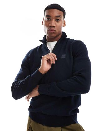 Boss Orange by Hugo Boss Kanobix - Strickpullover in Marineblau mit kurzem Rei&szlig;verschluss