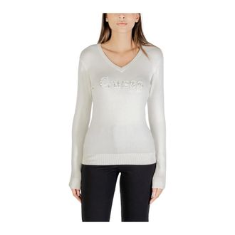 Guess Femme, Pulls, Blanc, Taille: 42 FR Pull blanc à col en V pour lautomne/lhiver