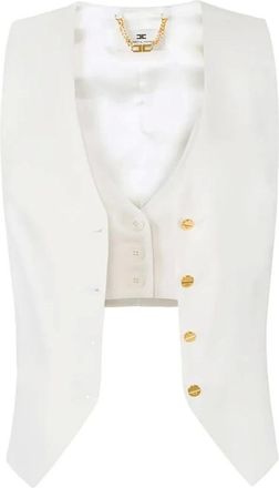 Elisabetta Franchi Femme, Vestes, Beige, Taille: 34 FR Gilet en m&eacute;lange de lin