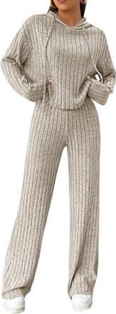 TOMWELL Ensemble pour Femmes Manches Longues Ensemble &agrave; Capuche de D&eacute;tente 2 Pi&egrave;ces Tenue de D&eacute;tente C&ocirc;tel&eacute; V&ecirc;tement B Abricot XS