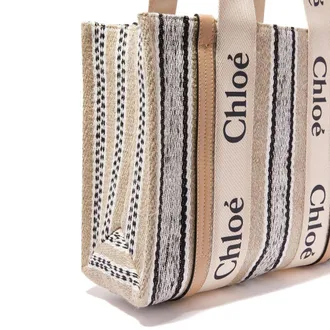 Chlo&eacute; Linen with Logo Ribbon Tote Bag - Beige