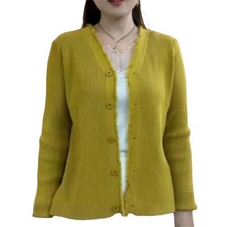 Generic Cardigan dhiver &agrave; manches longues en tricot avec col en V et boutons pour femme, jaune, Taille XL