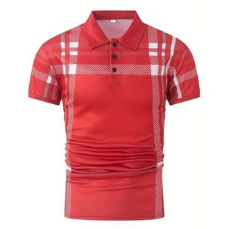 Generic Polo &agrave; manches courtes imprim&eacute; &agrave; carreaux pour homme, rouge, XXL