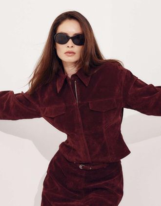 NA-KD Surchemise en daim synth&eacute;tique &eacute;pais rouge bordeaux