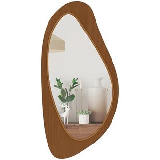 HOMCOM Miroir Mural asym&eacute;trique 91,5 x 45 cm, Miroir Suspendu Moderne, Cadre en Bois, pour Chambre, Salon, Dressing, entr&eacute;e, Effet Bois Naturel