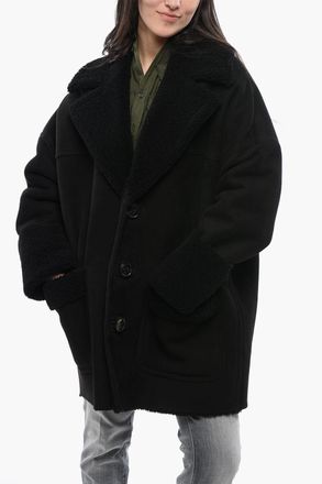 Dsquared2 3-Button Shearling Coat with Patch Pockets Dsquared2