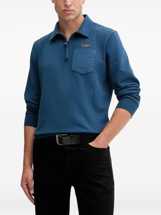 Aeronautica half-zip logo-embroidered polo shirt - Bleu