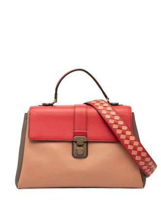 Bottega Veneta 2012-2025 mittelgro&szlig;e Tricolor Piazza Satchel-Tasche aus Nappaleder - Rot
