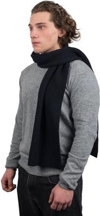 DALLE PIANE CASHMERE &Eacute;charpe &agrave; c&ocirc;tes 100% cachemire - Made in Italy - Homme, Couleur: Bleu, Taille unique
