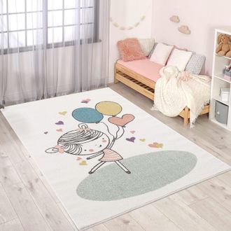 Carpet City Teppich Kinderzimmer 160x230 cm - Kinderteppich Creme, Bunt - Cartoon, M&auml;dchen, Herzen - Spielteppich Kinder - Babyzimmer Deko