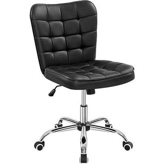 Yaheetech Chaise de Bureau pivotante Confortable réglable en Hauteur Tabouret cosmétique sans accoudoirs avec roulettes Modernes en Similicuir synthétique Noir