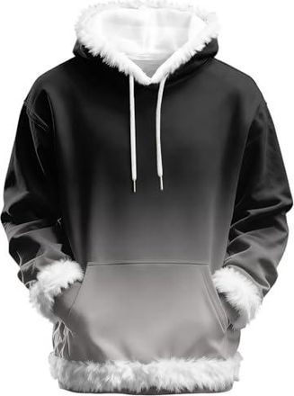 Generic Sweat à capuche de Noël avec bordure en fausse fourrure pour homme et femme - Pull ample décontracté à manches longues, Noir, XXL