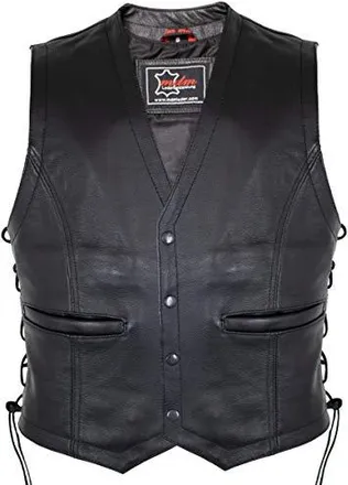 MDM Gilet en cuir avec boutons-pression pour homme - Noir - XXXL