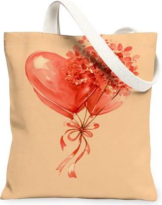 Generic Sacs fourre-tout en toile florale pour la Saint-Valentin, sacs d&eacute;picerie r&eacute;utilisables, l&eacute;gers et lavables avec bandouli&egrave;re, p&ecirc;che, 13x15 Inch