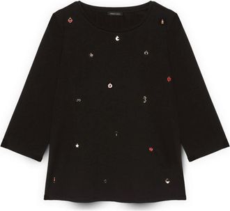 Fiorella Rubino Femme, Tops, Noir, Taille: 36 FR T-shirt en jersey de coton avec breloques