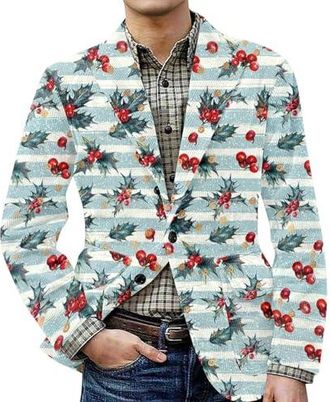 Generic Blazer de Noël pour homme - Avec flocons de neige et motif à carreaux - Veste de costume pour les occasions festives - En matériau facile dentretien -