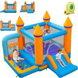 Costway Ch&acirc;teau Gonflable 5 en 1 avec Toboggan, Maison de Saut Gonflable Int&eacute;rieur Ext&eacute;rieur avec Piscine &agrave; Balles, Panier de Basketball, 50 Balles