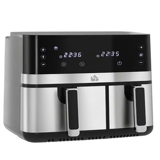 HOMCOM Dual Zone Hei&szlig;luftfritteuse 8,5 L Airfryer 2700W mit 2 F&auml;cher, 8 Programme, Antihaftbeschichtung, sp&uuml;lmaschinenfeste K&ouml;rbe Heissluftfritteuse Fritteus