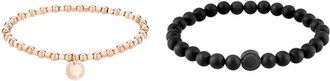 Liebeskind Beads-Armband LJ-0597-B-17 IP Roségold & Beads 6mm mit Logotag in Edelstahl, Schwarz, 17 cm