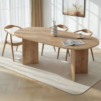 Pier Import Table &agrave; manger ovale effet ch&ecirc;ne pieds en V 200 cm MARFA