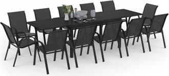 IDMarket Salon de jardin MADRID table extensible 135-270 CM et 12 chaises empilables noir