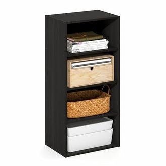 Furinno Basic 4-st&ouml;ckiges offenes B&uuml;cherregal, B&uuml;cherregal, Aufbewahrungsorganizer, 11 x 17 x 35, Espresso