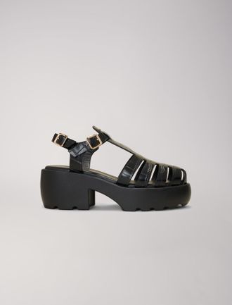 Maje Sandales Crant&eacute;es En Cuir - Noir - Taille 40 - Maje