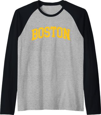 Trendy Apparel Bosten Massachusetts Golden Collegiate Text Raglan