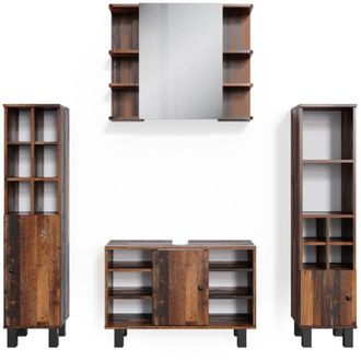 Vicco Badmöbel-Set Fynn, Eiche rustikal, 4 Teile, mit Midischränke