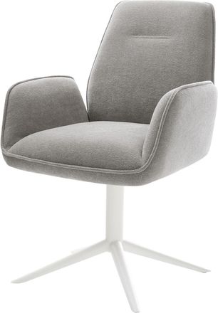 DELIFE Esszimmerstuhl Zoa-Flex Fußkreuz Weiß Strukturstoff Soft Grau 360° drehbar Wippfunktion Taschenfederkern