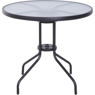 OUTSUNNY Table ronde bistro de jardin dim. &oslash; 80 x 72H cm espace installation parasol acier &eacute;poxy noir plateau verre tremp&eacute;