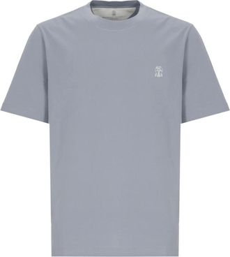 Brunello Cucinelli Homme, Tops, Bleu, Taille: M T-shirt en jersey avec logo