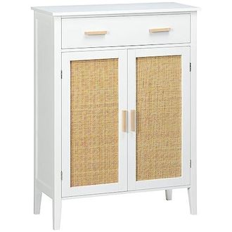 HOMCOM Meuble &agrave; Chaussures Meuble de Rangement pour lentr&eacute;e avec 2 Portes Effet cannage tiroir - 80 x 35 x 110 cm - Blanc