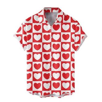 Generic Chemises boutonn&eacute;es d&eacute;contract&eacute;es &agrave; revers imprim&eacute; &agrave; manches courtes pour la Saint-Valentin, le printemps et l&eacute;t&eacute;, la Saint-Valentin, la Saint-Valenti