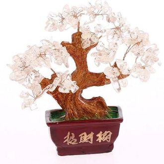 La Chineuse Arbre Feng Shui en Cristal Quartz Blanc - Arbre de Fortune 12 cm - D&eacute;co Asiatique Japonais - Bonzai Pierres Pr&eacute;cieuses - Objet Japonais Zen
