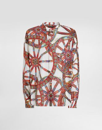 Dolce & Gabbana Hemd Aus Leinen Mit Carretto-print - Mann Hemden Multicolor 39