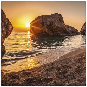 Artland ARTland Wanddeko Glasbilder Wandbild Glas Bild einteilig Quadratisch Strand Meer Südsee Thailand Sonne Urlaub Sommer Natur Landschaft Felsen S7LF