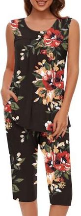 Generic Pyjashort Femme 2 Pcs Ensemble Pijama Summer Coton Loungewear Pas Cher Womens Salon Sets Pyjama Capri Chemise San Manches Pantalon Capri Lingerie Blan